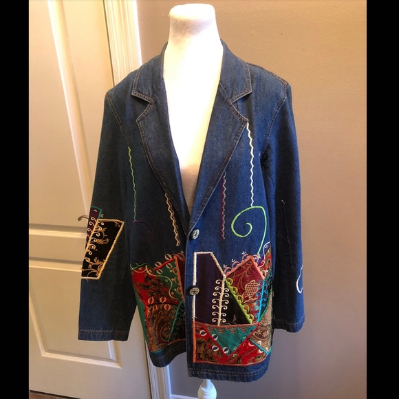 Alex Ken | Jackets & Coats | Embroidered Patchwork Mosaic Denim Jacket ...